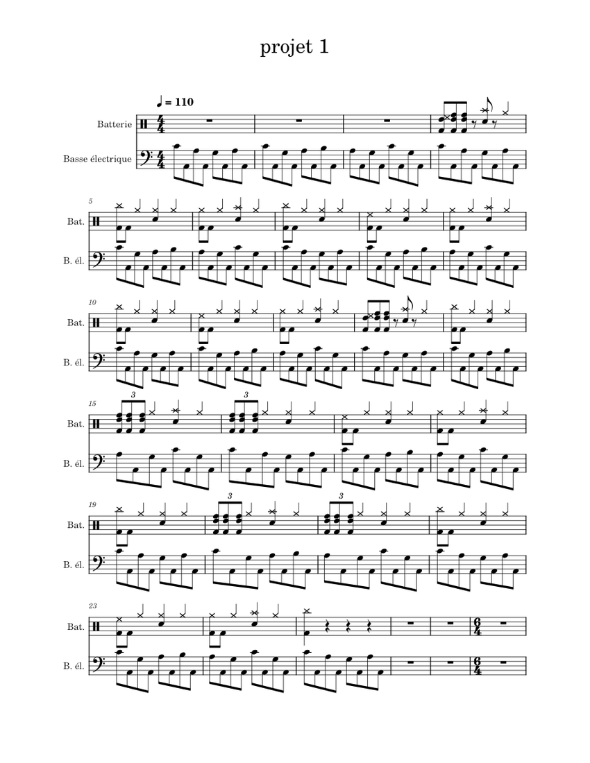 Projet1 projet 1.2 Sheet Music for Bass guitar, Drum group (Mixed Duet) | MuseScore.com