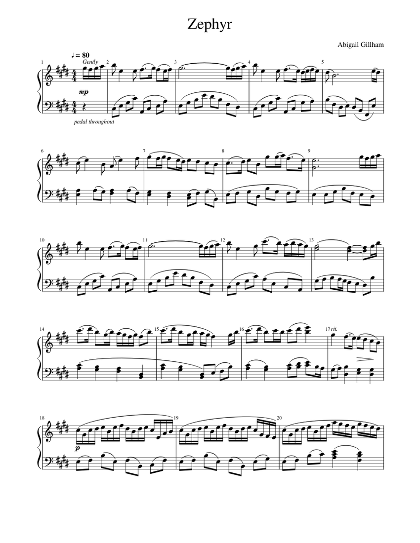 Zephyr Sheet Music for Piano (Solo) | MuseScore.com