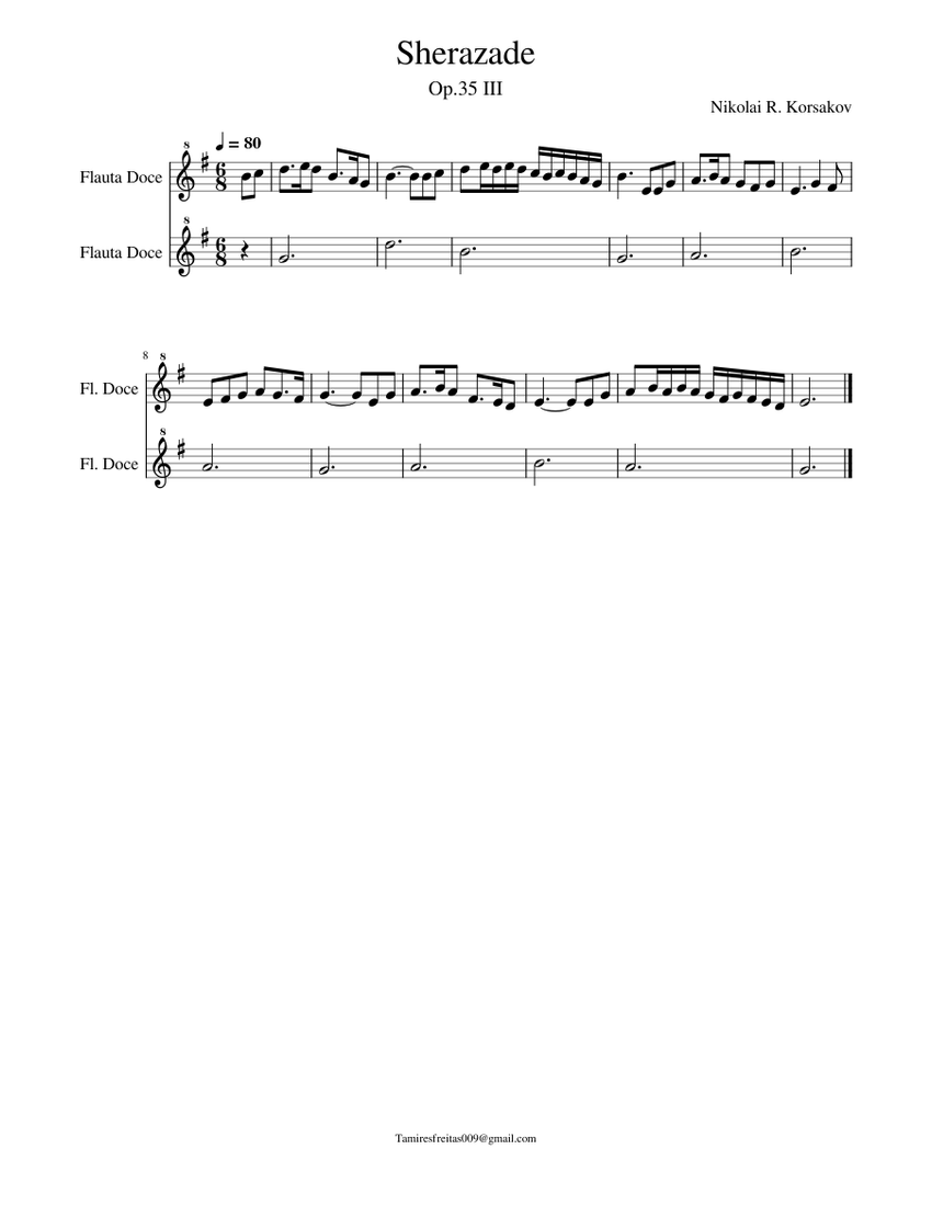 Sherazade Sheet music for Recorder (Woodwind Duet) | Musescore.com