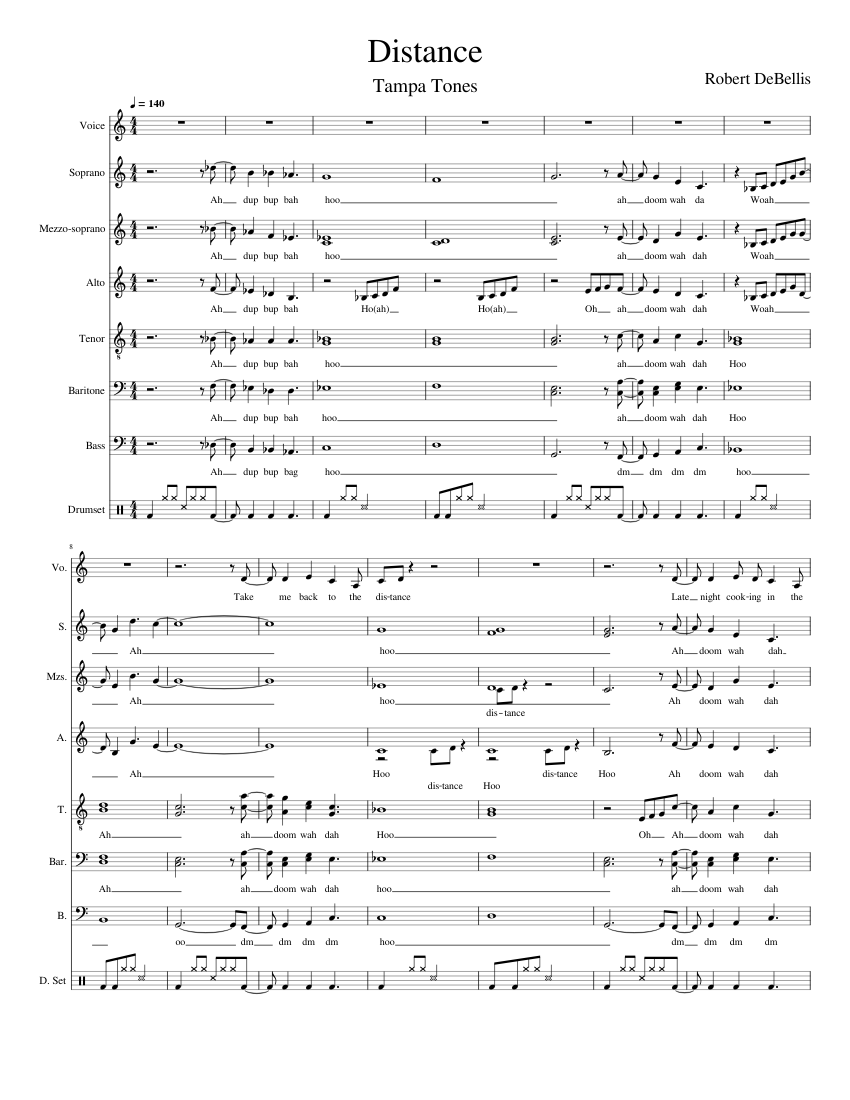 Distance Sheet Music for Soprano, Alto, Tenor, Bass voice & more ...