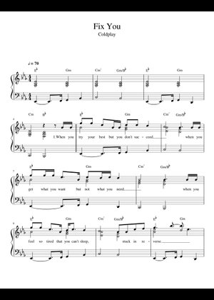 Play Official version of Fix You Sheet Music by Coldplay for Piano ...