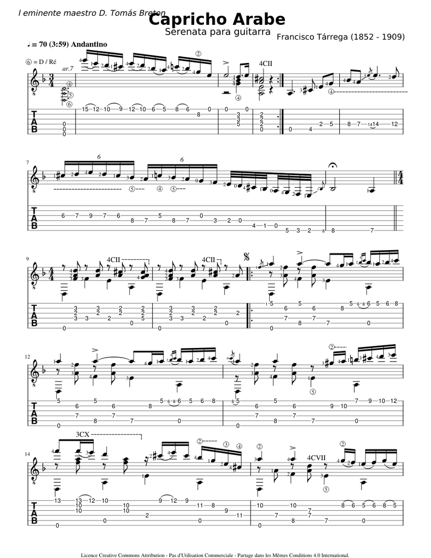 Capricho Arabe - Francisco Tarrega - Tab Sheet Music for Guitar (Solo ...