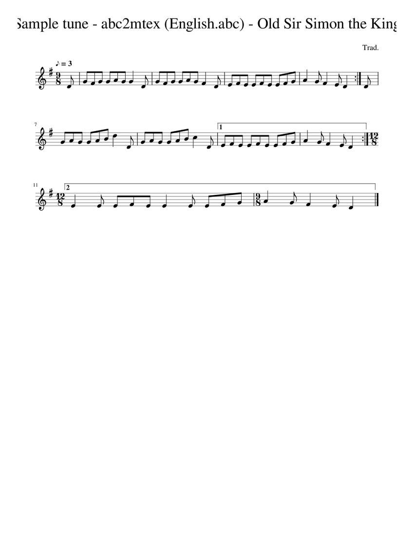 Traditional music - Sample tune - abc2mtex (English.abc) - Old Sir Simon the King Sheet music ...
