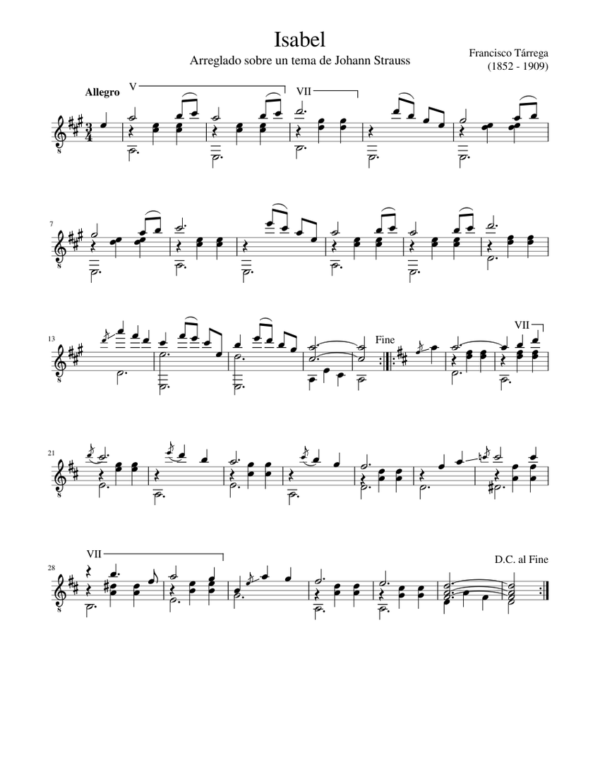 Francisco Tárrega - Isabel Sheet Music for Guitar (Solo) | MuseScore.com