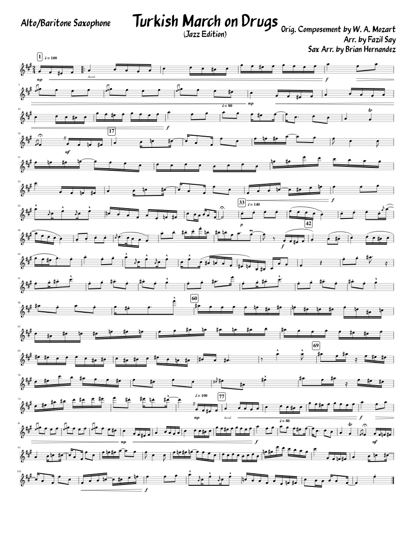 Turkish March on Drugs Sheet music for Saxophone baritone (Solo ...