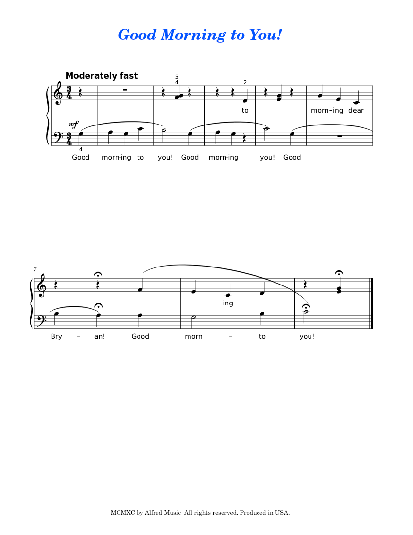 Good Morning to You! Sheet Music for Piano (Solo) easy | MuseScore.com