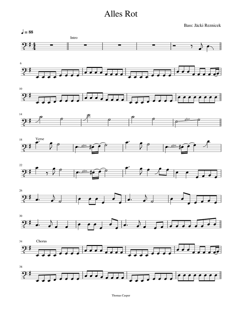 Alles Rot - Bass Transcription Sheet Music for Piano (Solo) Easy ...