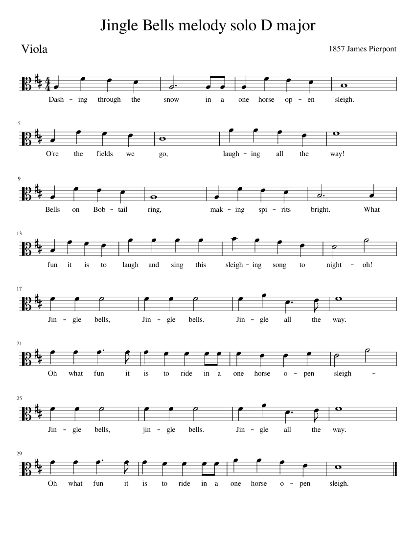 Jingle Bells Melody Solo Viola Sheet music for Piano (Solo) Easy ...