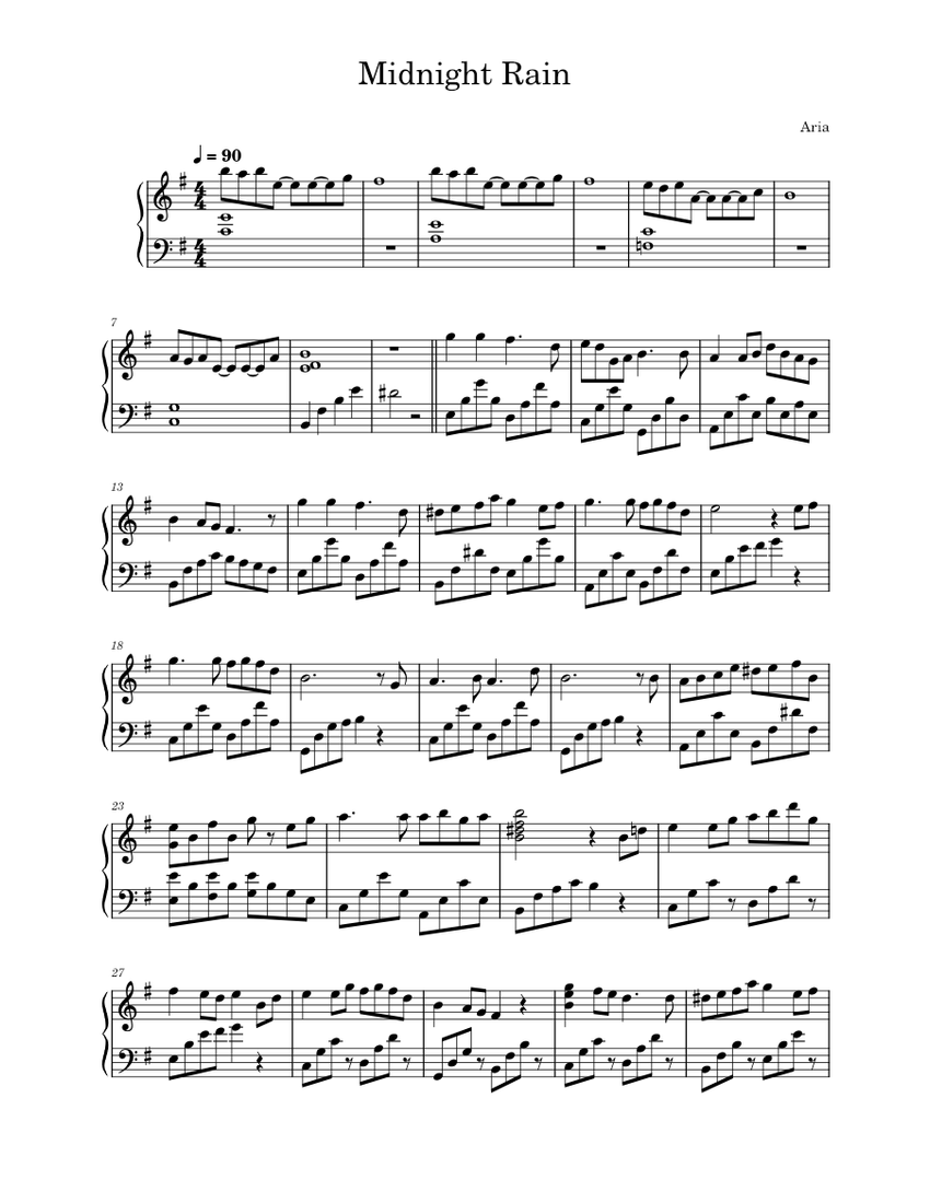 Midnight Rain Sheet Music for Piano (Solo) easy | MuseScore.com
