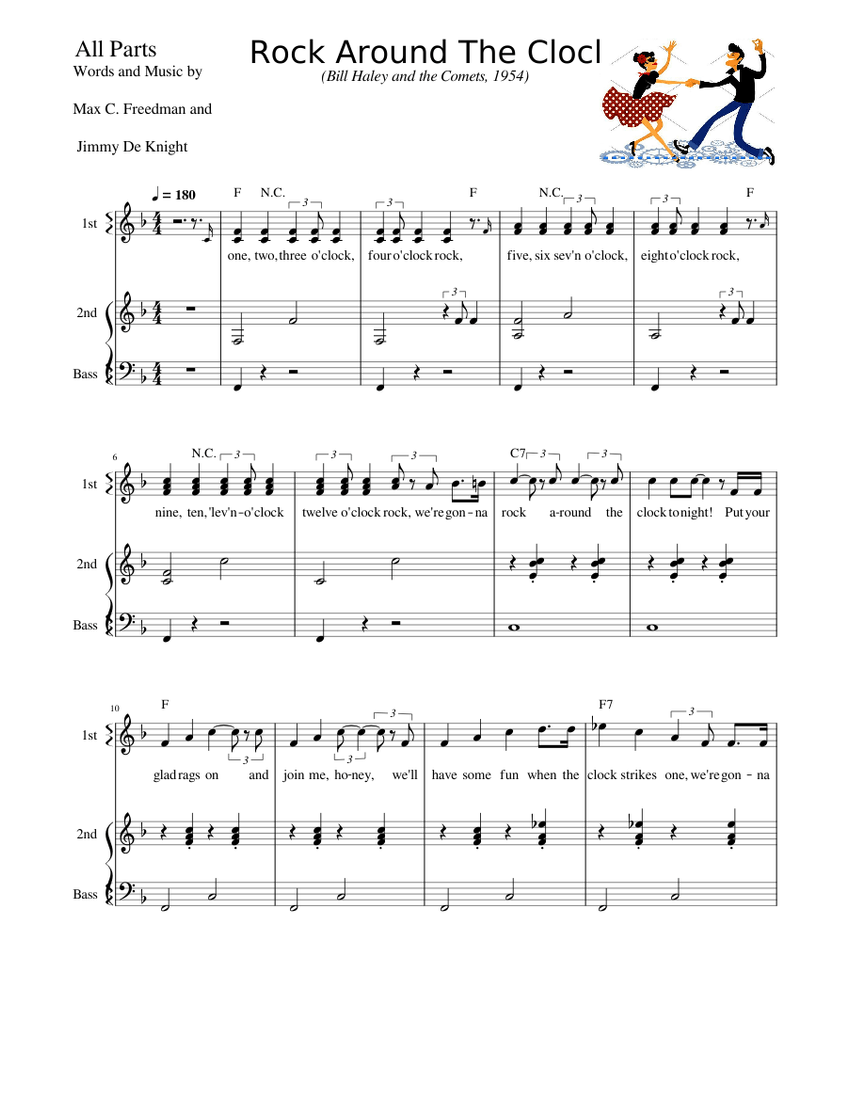 Rock Around The Clock Sheet Music with Chords for Accordion (Piano Trio ...