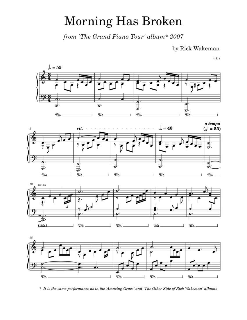 Morning Has Broken – Rick Wakeman (2007 performance; V1.1) Sheet Music ...