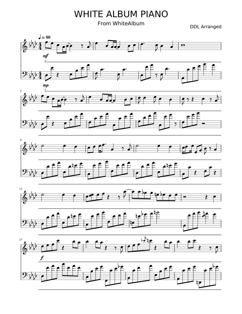 WHITE ALBUM PIANO Sheet music for Piano (Solo) Easy | Musescore.com