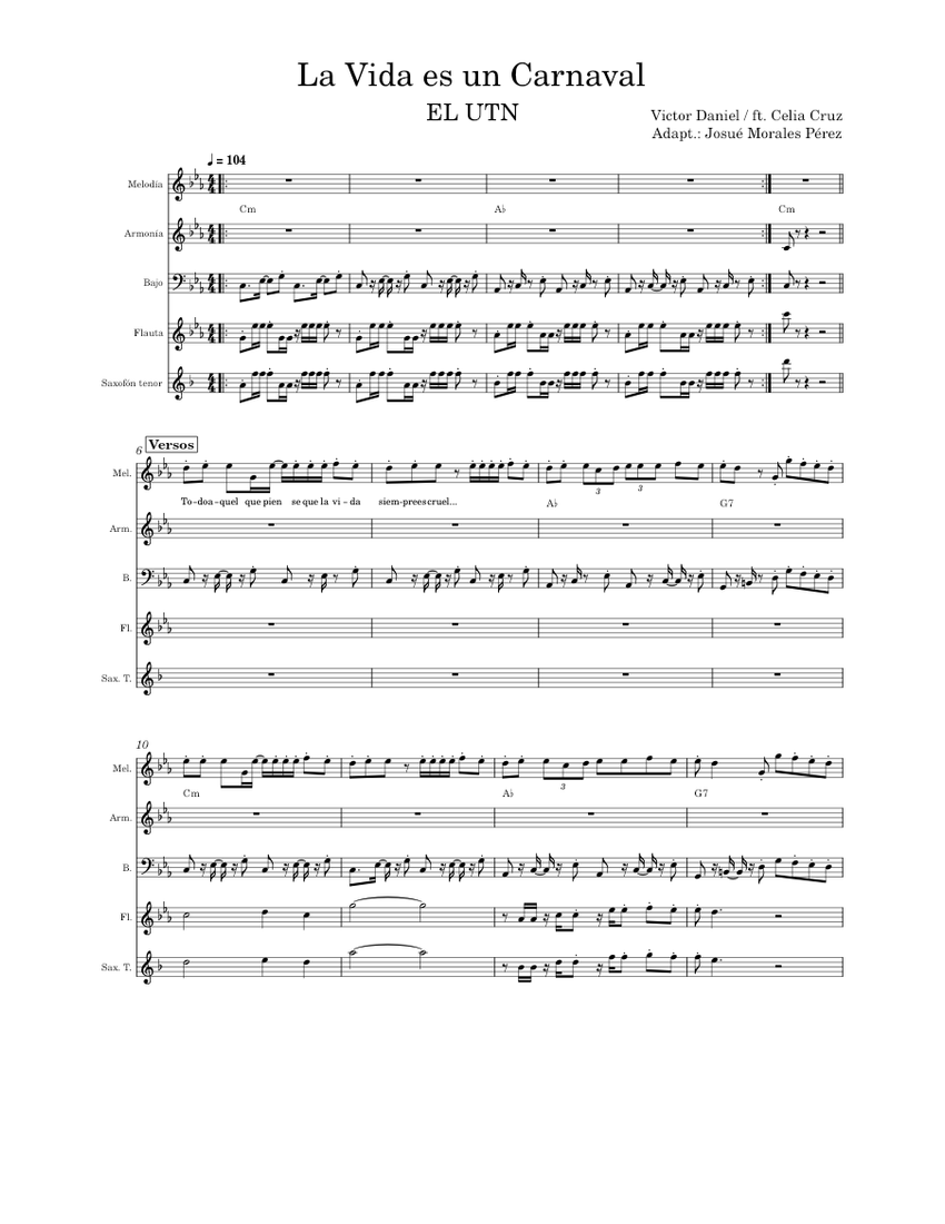 La vida es un carnaval – Victor Daniel/Celia Cruz Sheet Music with ...