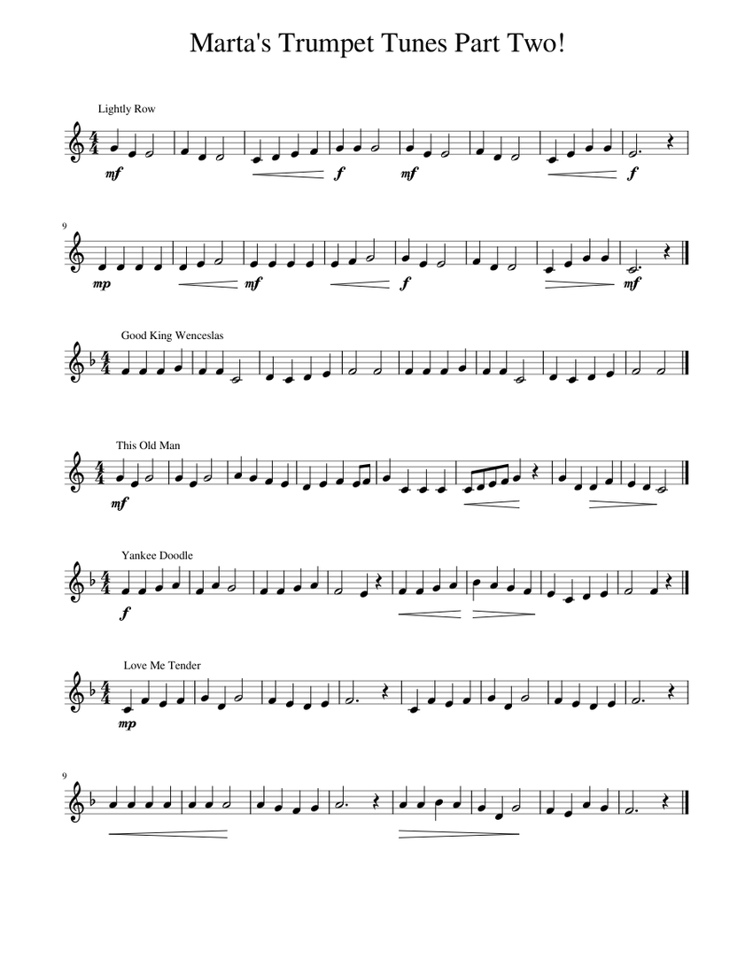 Trumpet Tunes for beginners Part Two! Sheet music for Trumpet in b-flat (Solo) | Musescore.com