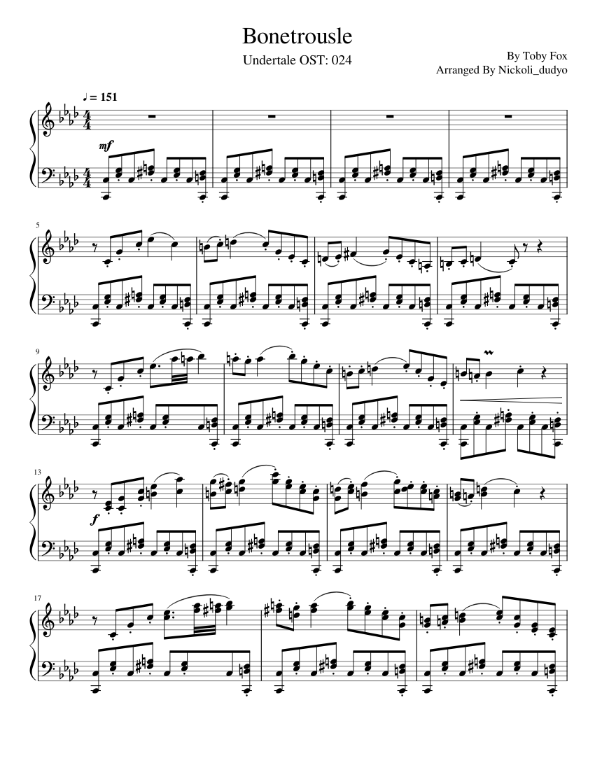 Bonetrousle -- Undertale OST 024 Sheet Music for Piano (Solo) | MuseScore.com