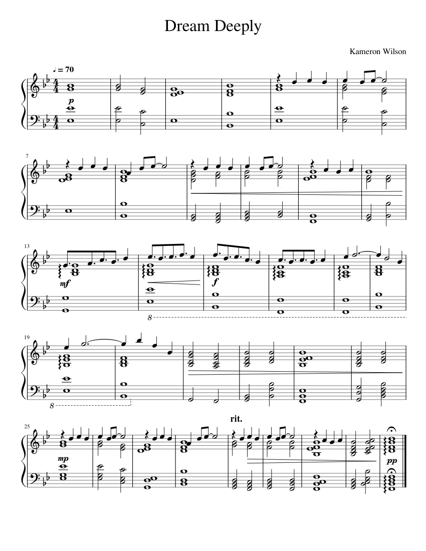 Dream Deeply - Kameron Wilson Sheet Music for Piano (Solo) Easy ...
