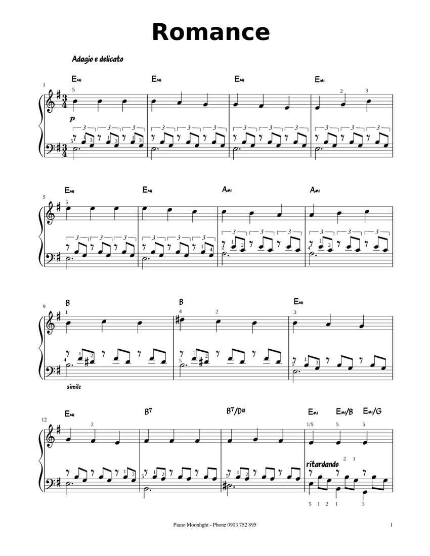 Romance Sheet Music with Chords for Piano (Solo) easy | MuseScore.com