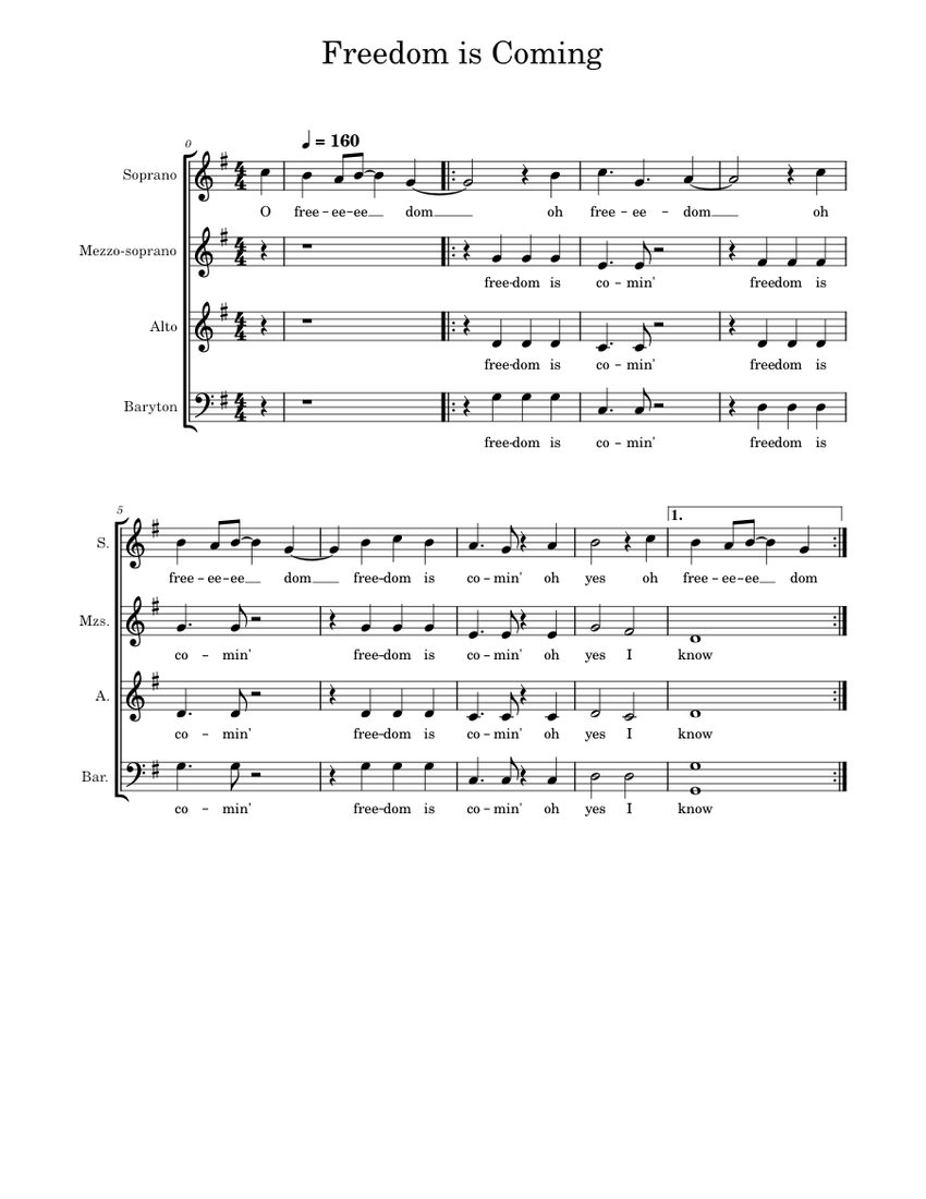 Freedom Is Coming – Misc Traditional Sheet music for Soprano, Alto ...