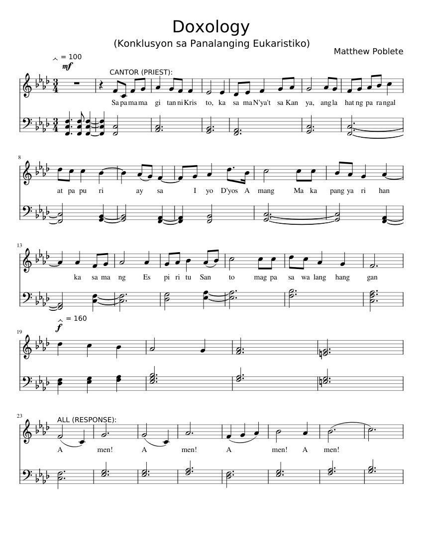 Eucharistic Doxology Sheet Music for Piano (Church Choir) Easy ...