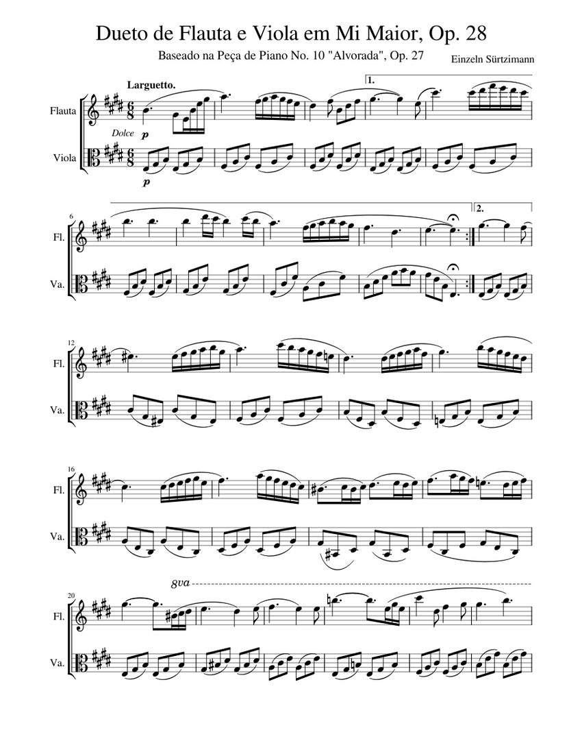 Duet for Flute and Viola in E, Op. 28 Sheet music for Flute, Viola ...
