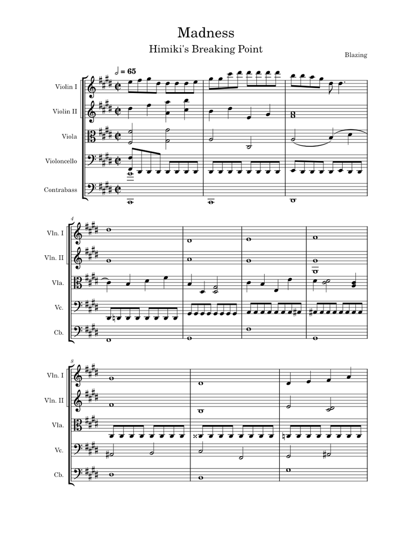 Madness Sheet music for Contrabass, Violin, Viola, Cello (Chamber ...