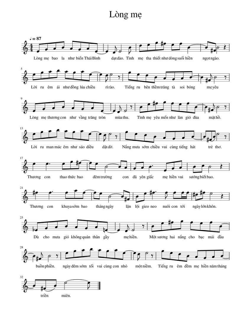 Lòng mẹ Sheet Music for Piano (Solo) Easy | MuseScore.com
