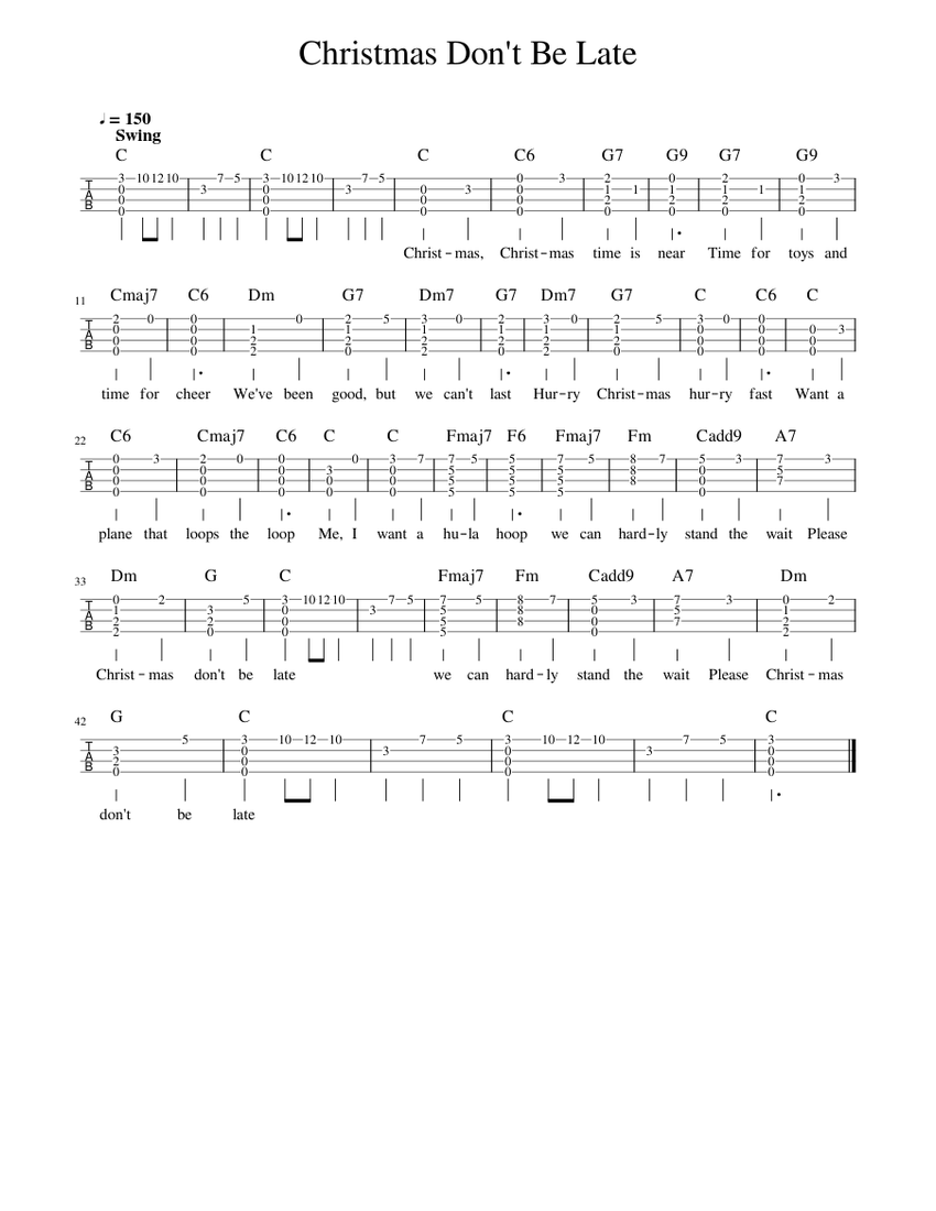 The Chipmunk Song (Christmas Don't Be Late) Sheet Music and Tab with ...