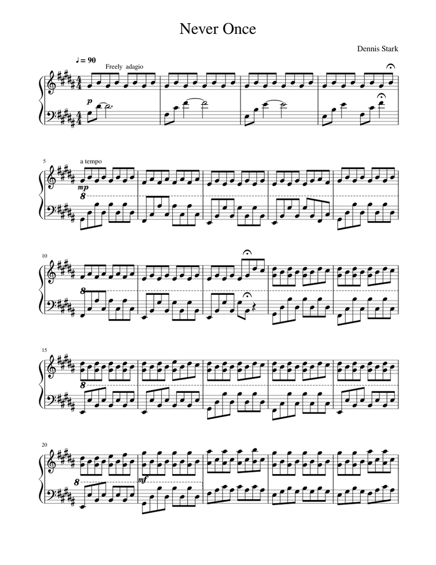 Never Once Sheet Music for Piano (Solo) | MuseScore.com