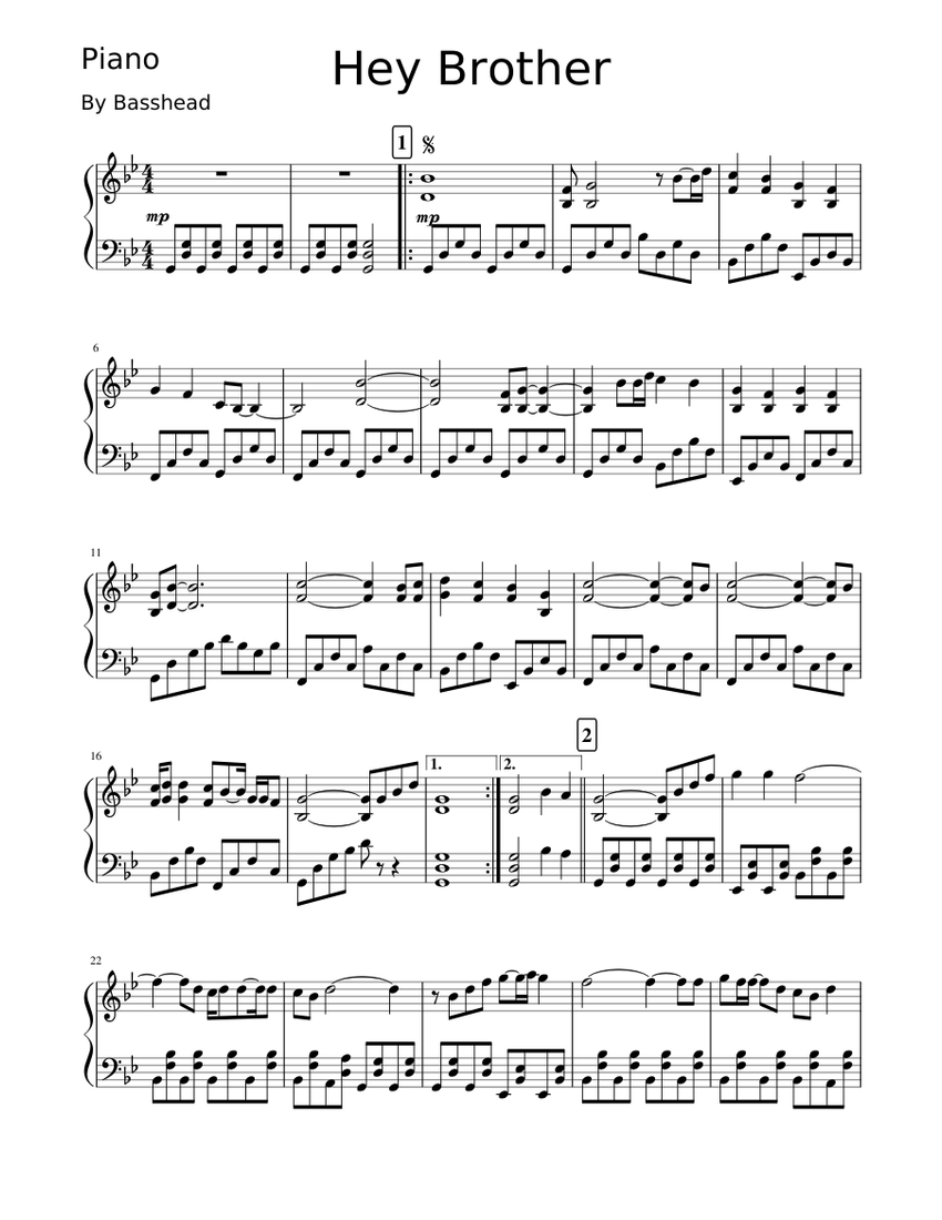 Avicii - Hey Brother Sheet Music for Piano (Solo) | MuseScore.com