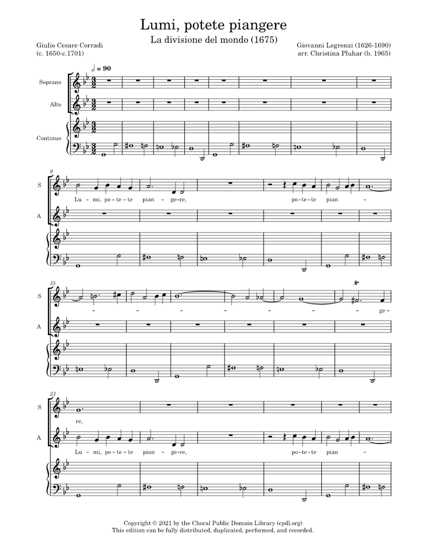Lumi, potete piangere (Duet) – Giovanni Legrenzi Sheet Music for ...