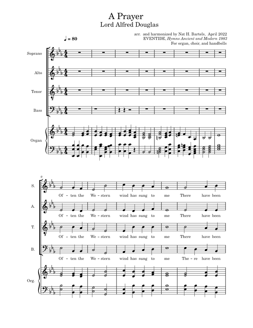 EVENTIDE (Monk) – William Henry Monk "A Prayer" by Lord Alfred Douglas, arr. Nat H. Bartels ...