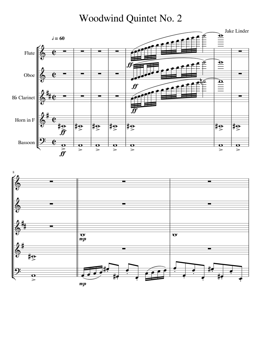 Woodwind Quintet No2 Sheet Music for Flute, Oboe, Clarinet in b-flat ...