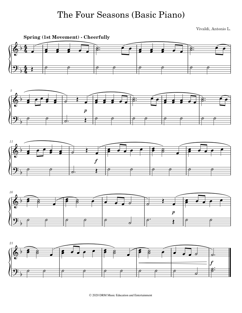 The Four Seasons (Easy Piano) Sheet music for Piano (Solo) | Musescore.com