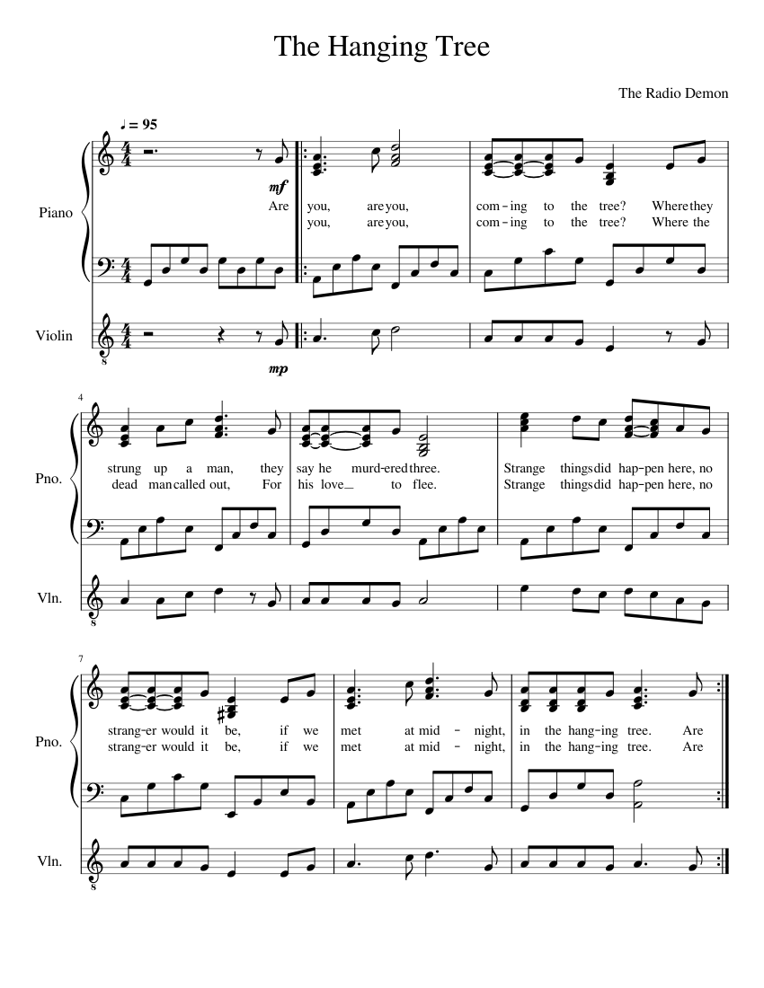 The Hanging Tree Sheet Music for Piano, Violin (Solo) | MuseScore.com