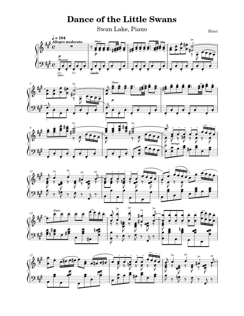 Swan Lake, 13d. Dance of the Little Swans Sheet Music for Piano (Solo ...