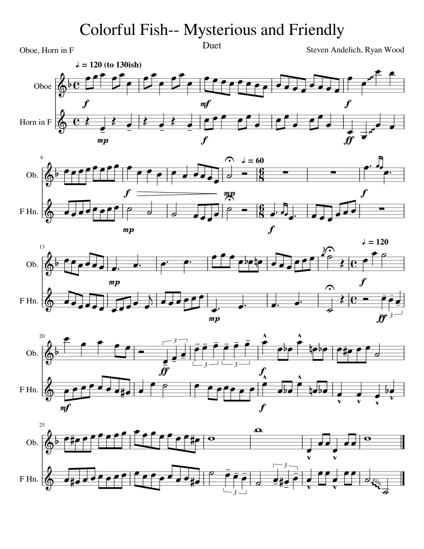 Colorful Fish-- Mysterious and Friendly Sheet Music for Oboe, French ...