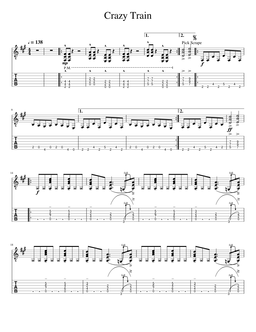 Crazy Train Sheet Music and Tab for Guitar (Solo) | MuseScore.com
