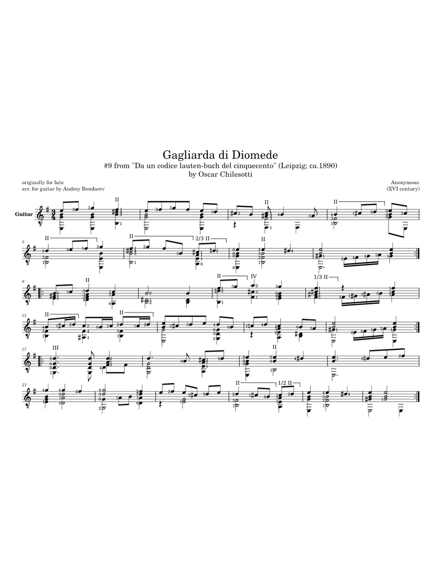 Gagliarda di Diomede II – Anonymous (XVI century) Sheet Music for ...