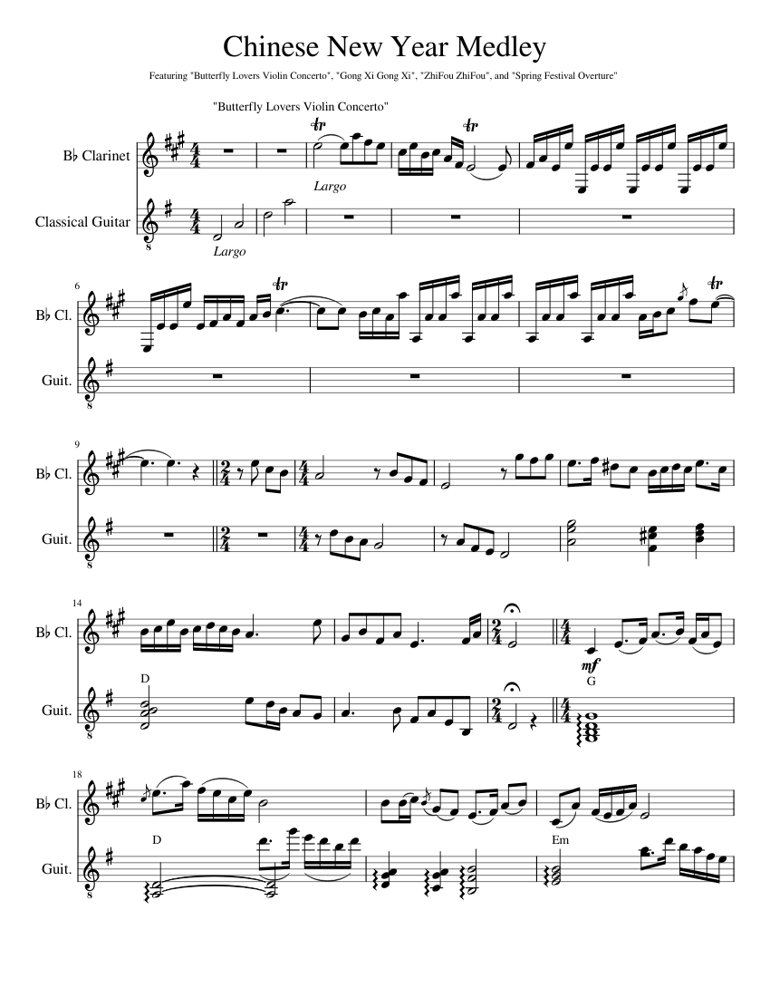 Chinese new year - Sales Sheet Music for Clarinet in b-flat, Guitar ...