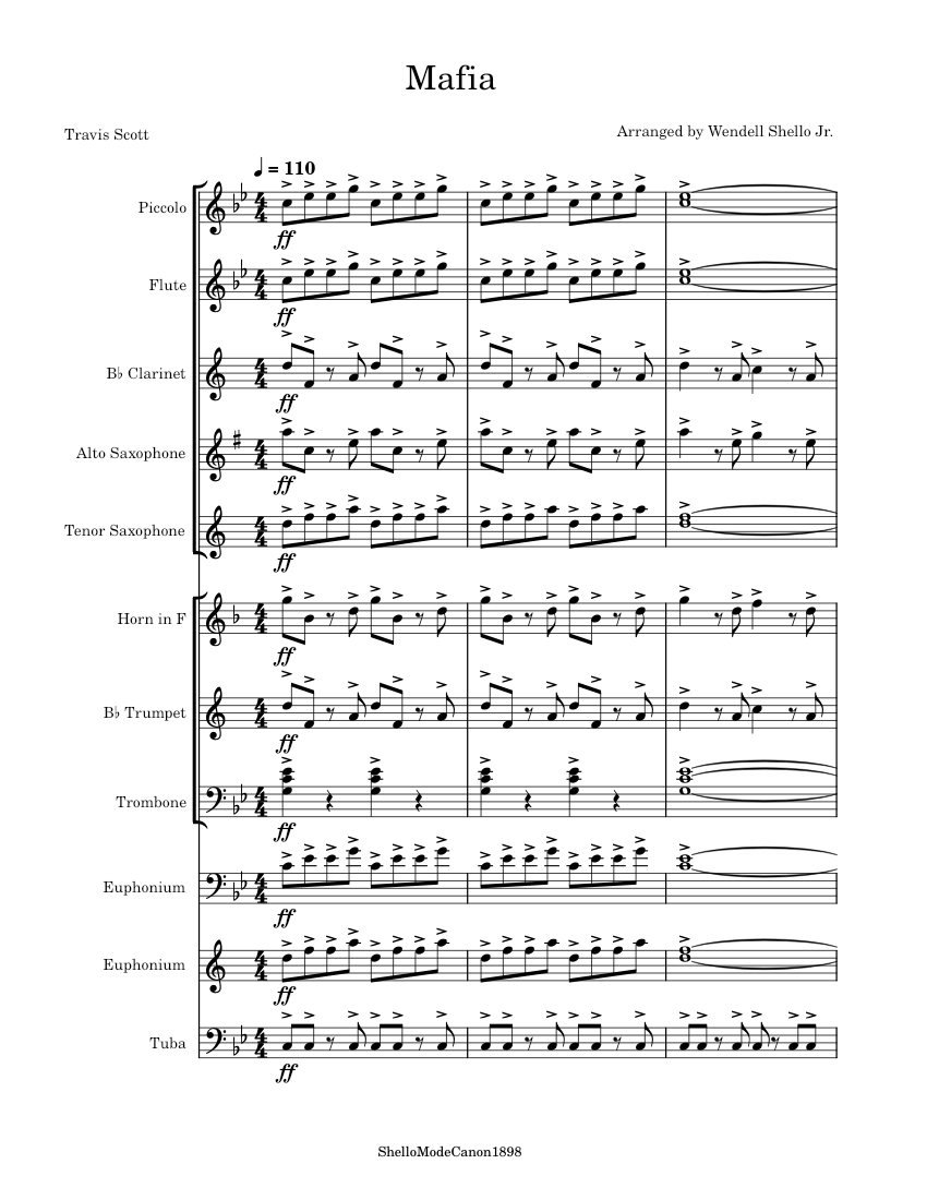 MAFIA - Travis Scott Sheet Music for Trombone, Euphonium, Tuba, Flute ...