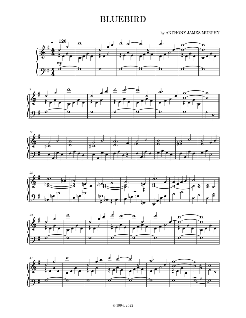 Bluebird – Anthony James Murphy Sheet music for Piano (Solo ...