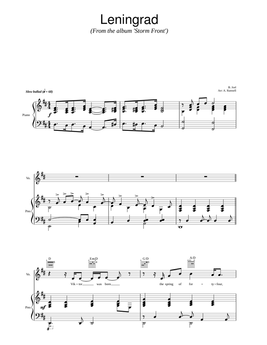 Leningrad - Billy Joel Sheet Music with Chords for Piano, Vocals (Piano ...