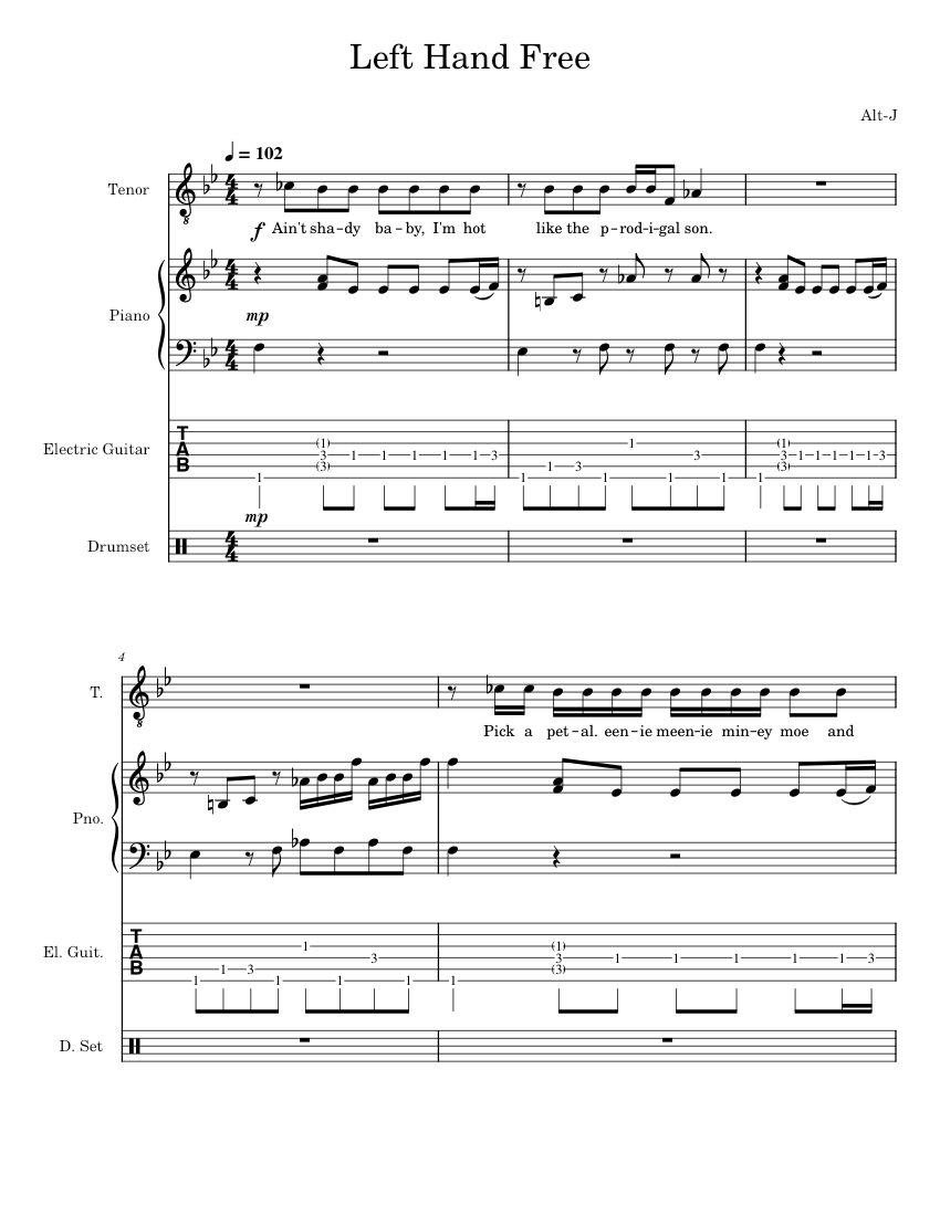 Left Hand Free Sheet music for Piano, Tenor, Guitar, Drum group (Mixed ...
