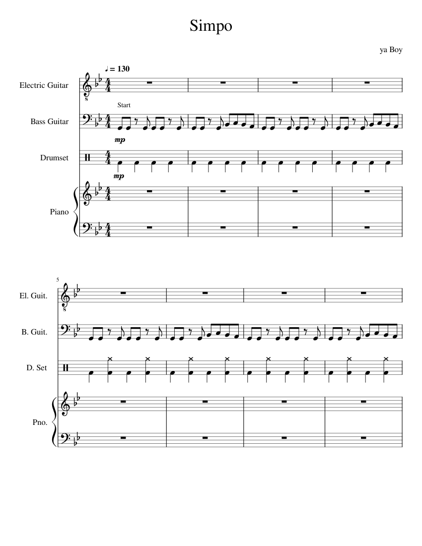 Simp Sheet music for Piano, Guitar, Bass guitar, Drum group (Mixed ...