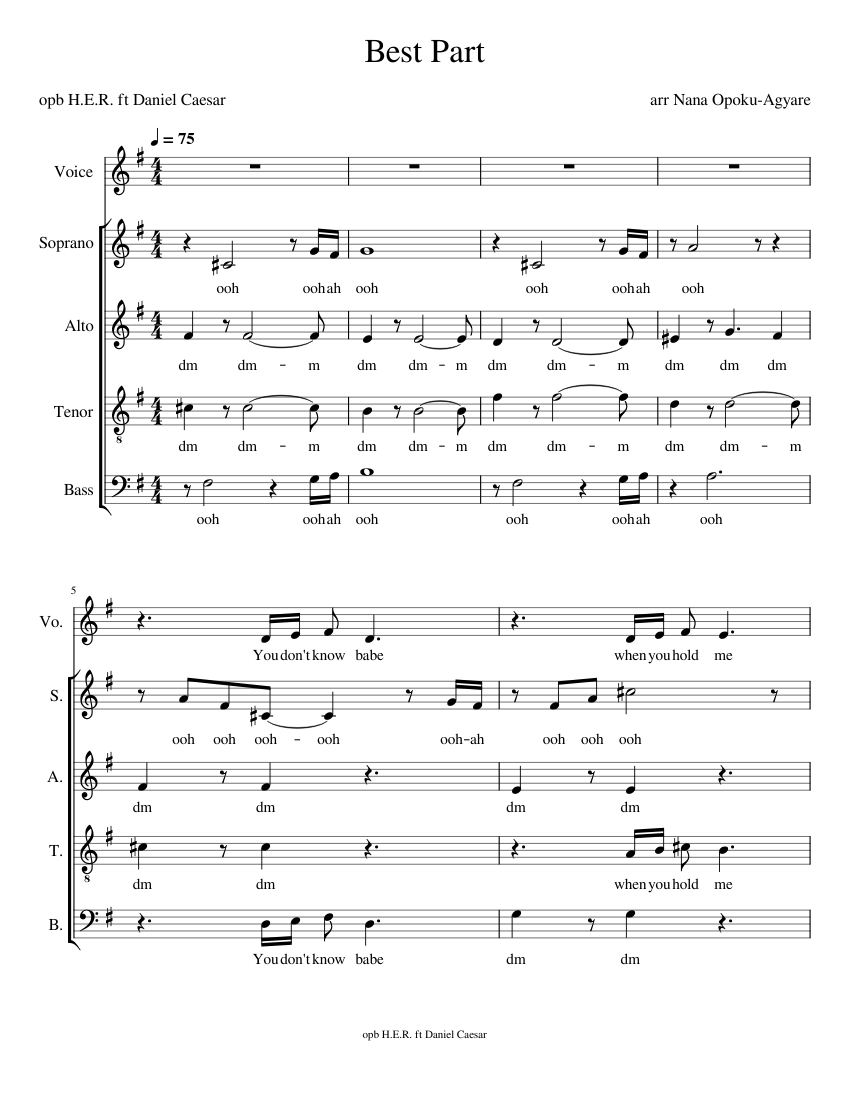 Best Part – Daniel Caesar Sheet Music for Soprano, Alto, Tenor, Bass ...