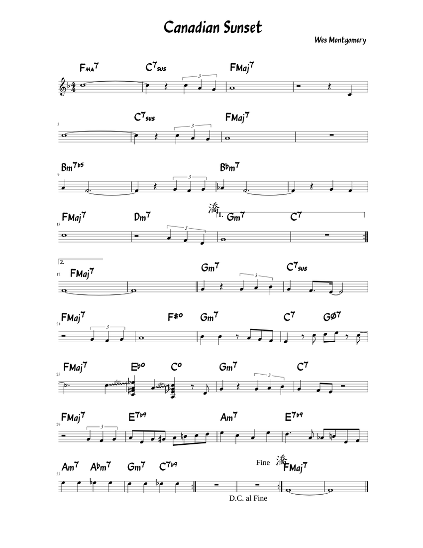 Canadian Sunset - Wes Montgomery Sheet Music for Violin (Solo ...