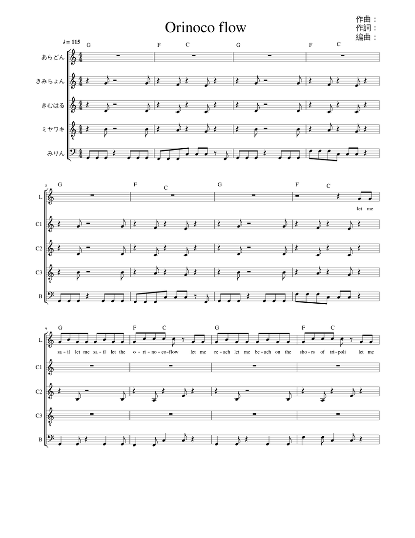 Orinoco flow Sheet Music with Chords for Bass voice, Vocals (Choral ...