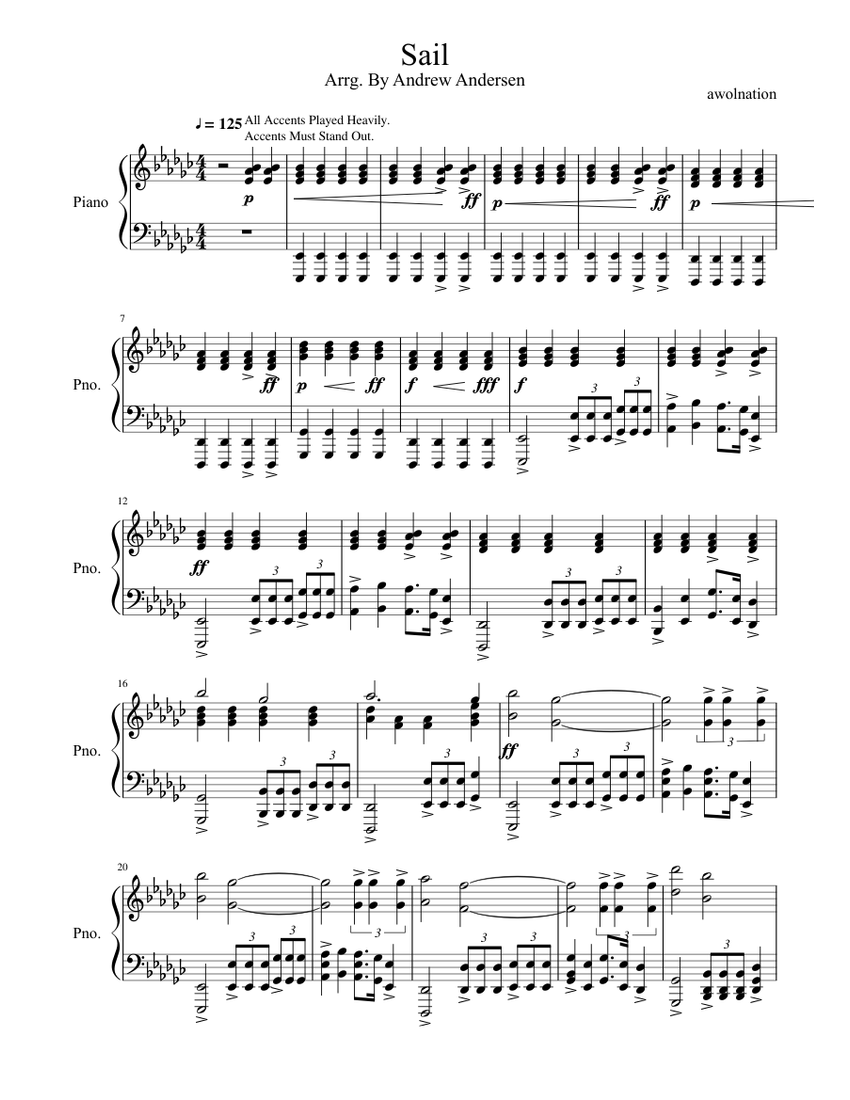 Sail by Awolnation Sheet music for Piano (Solo) | Musescore.com