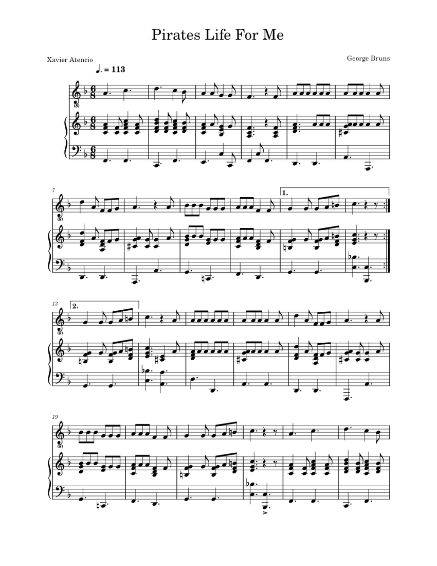 Pirates Life For Me Sheet Music for Piano, Vocals (Piano-Voice ...
