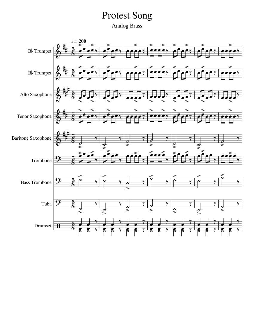 Protest Song Sheet Music for Trombone, Tuba, Trombone bass, Saxophone ...